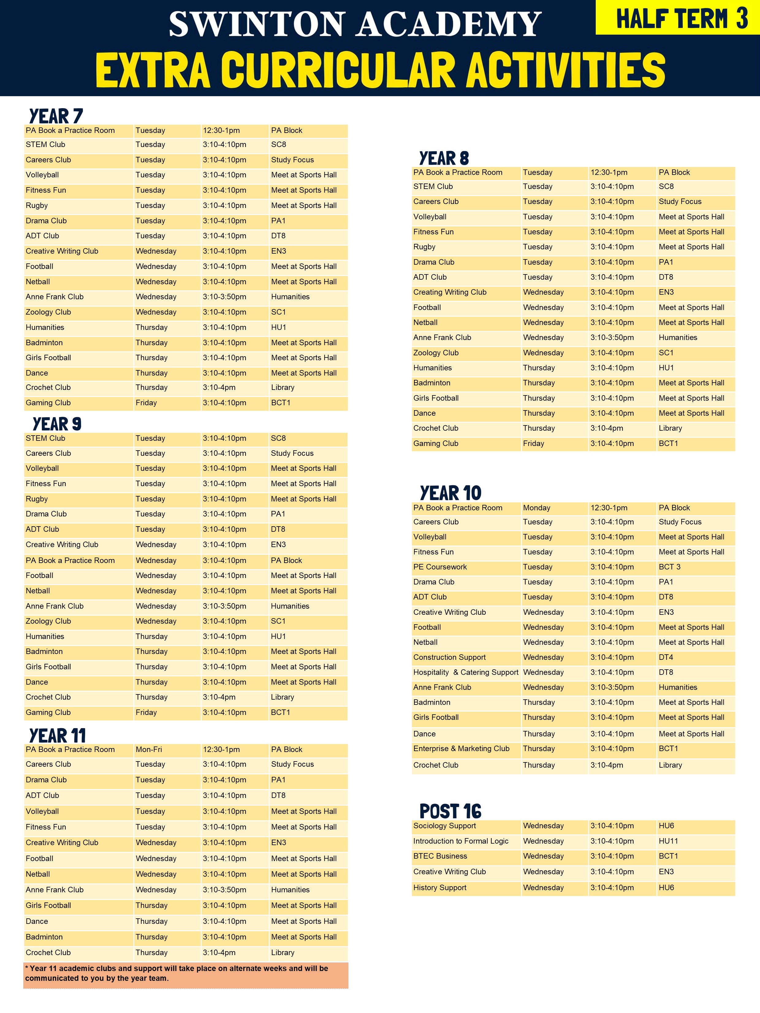 Swinton Academy - Extra-Curricular
